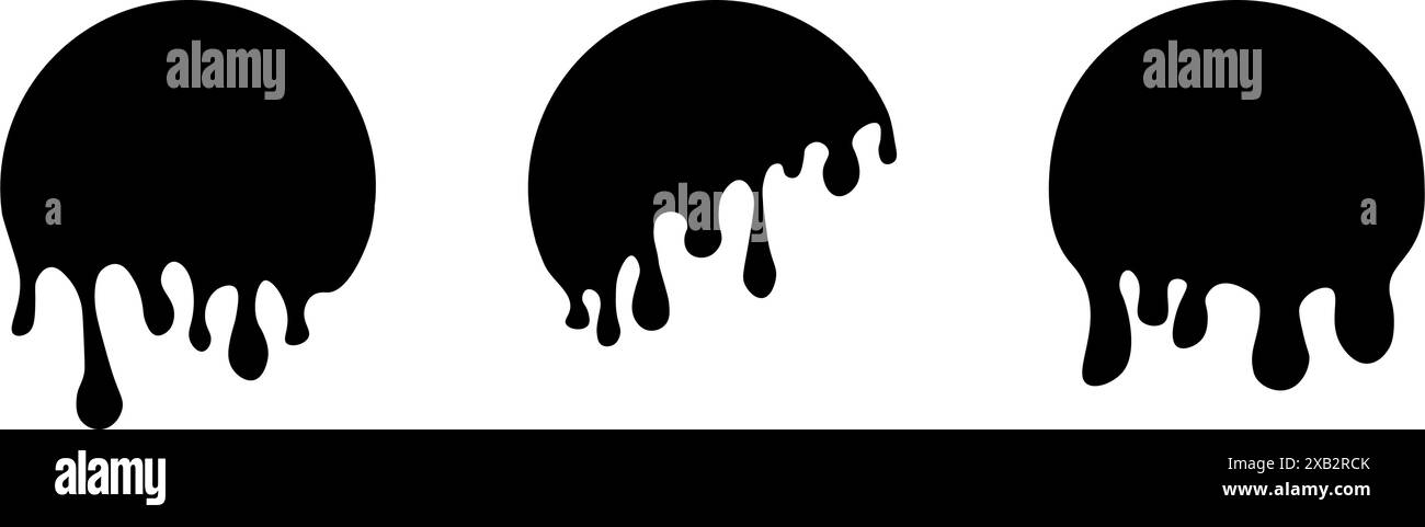 Set of drip circle labels. Paint drip stickers. Black paint liquid ...