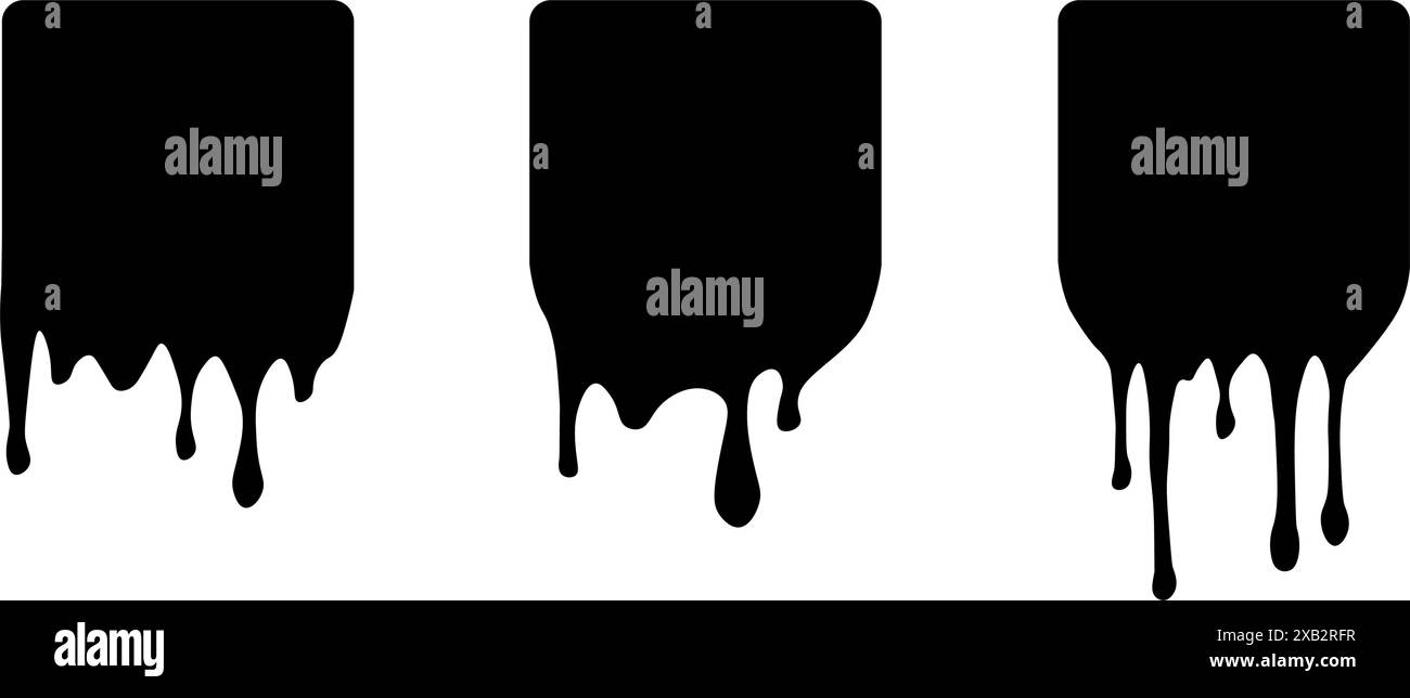 Set of drip square labels. Paint drip stickers. Black paint liquid ...