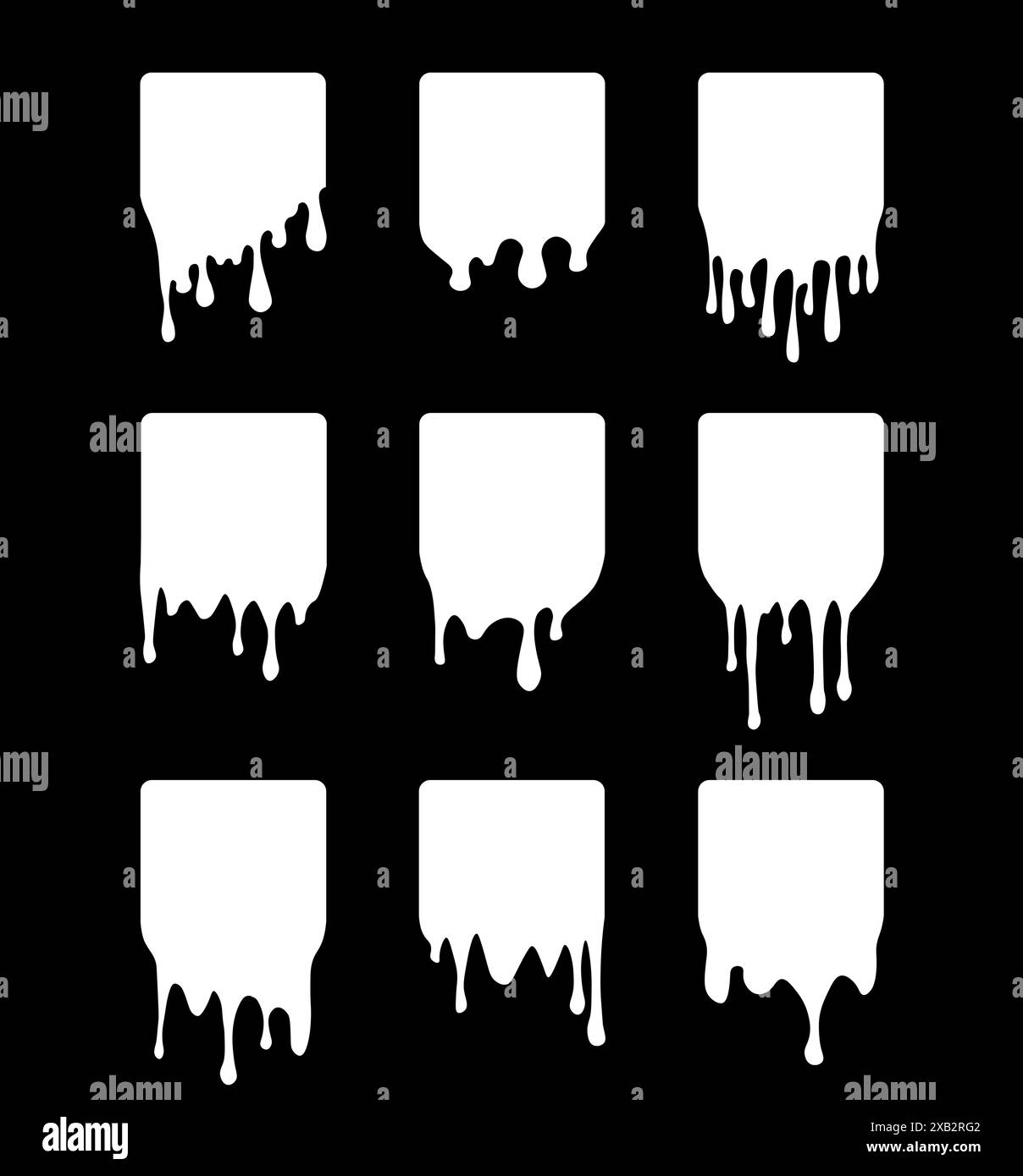 Set of drip square labels. Paint drip stickers. White paint liquid ...