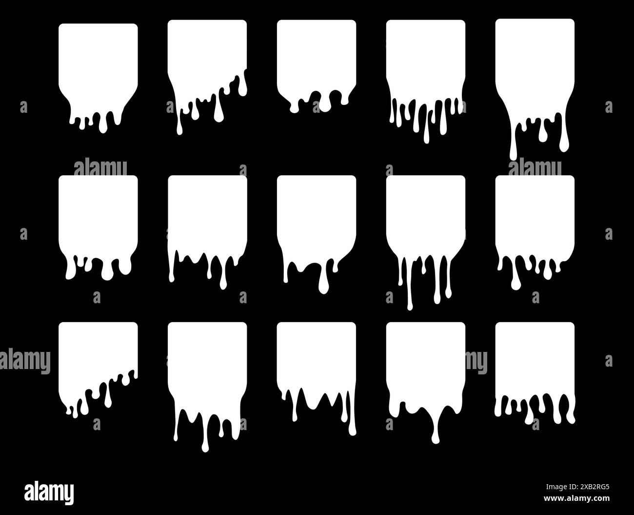 Set of drip square labels. Paint drip stickers. White paint liquid ...