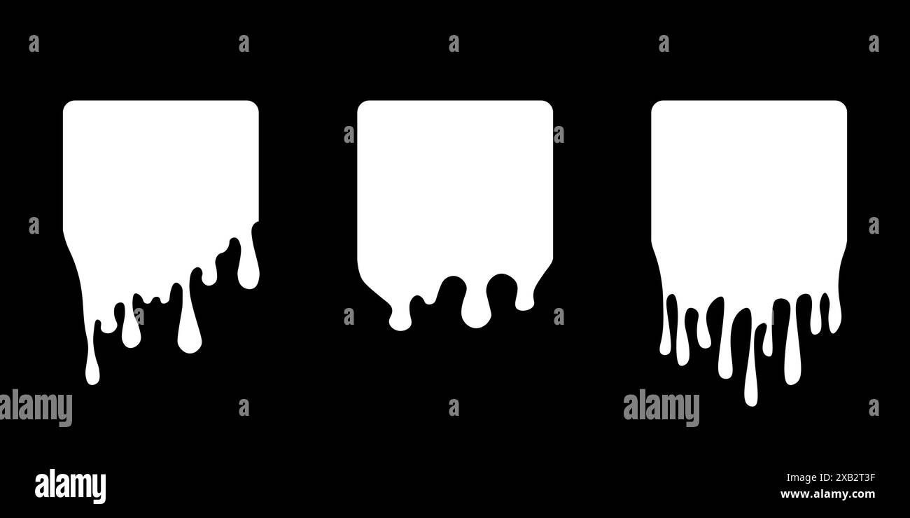Set of drip square labels. Paint drip stickers. White paint liquid ...