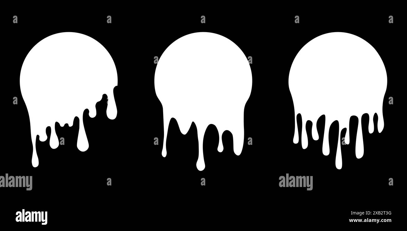 Set of drip circle labels. Paint drip stickers. White paint liquid ...