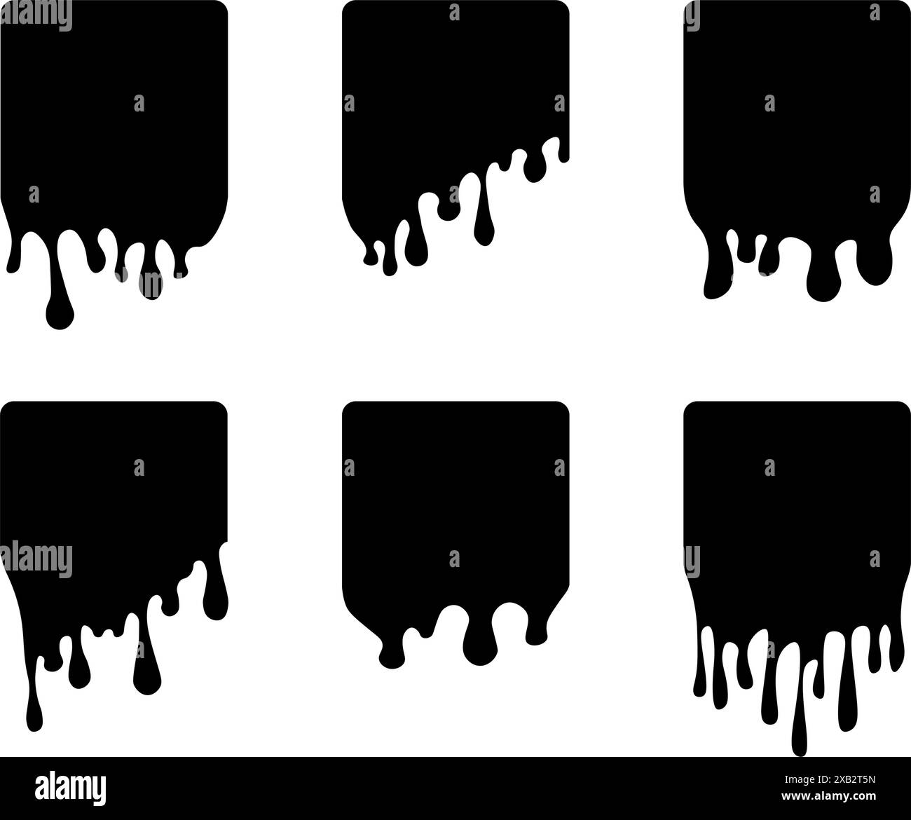 Set of drip square labels. Paint drip stickers. Black paint liquid ...