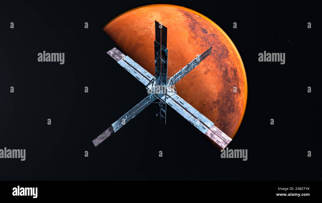Detailed illustration of a GeoModule satellite with three axes ...