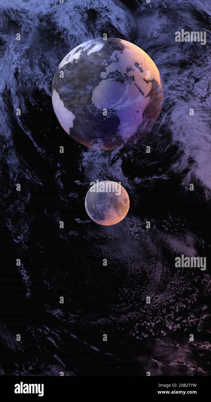 A stunning composition with Earth and its moon against the dark waters ...