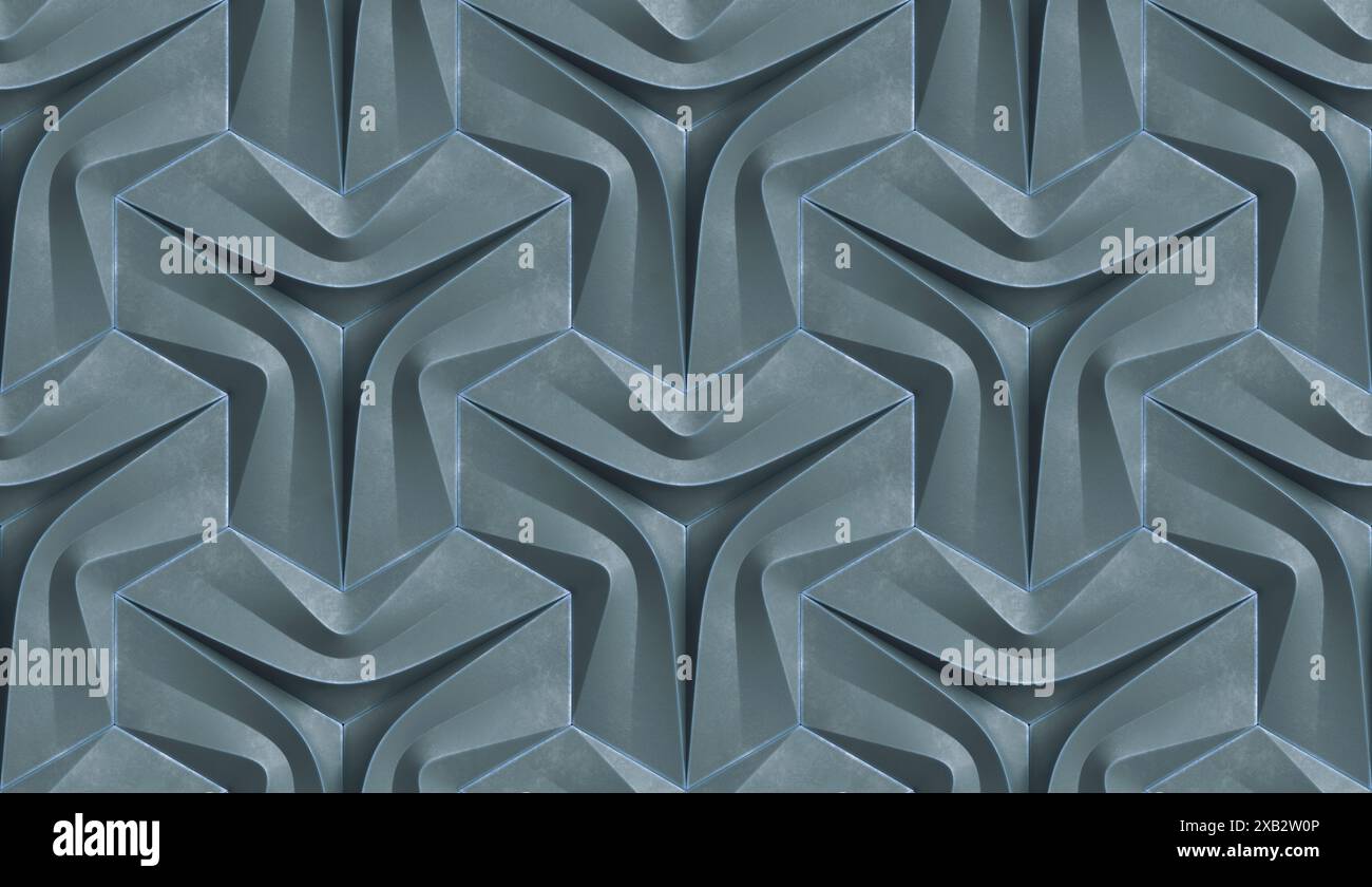 A striking geometric pattern formed by interlocking metallic shapes ...