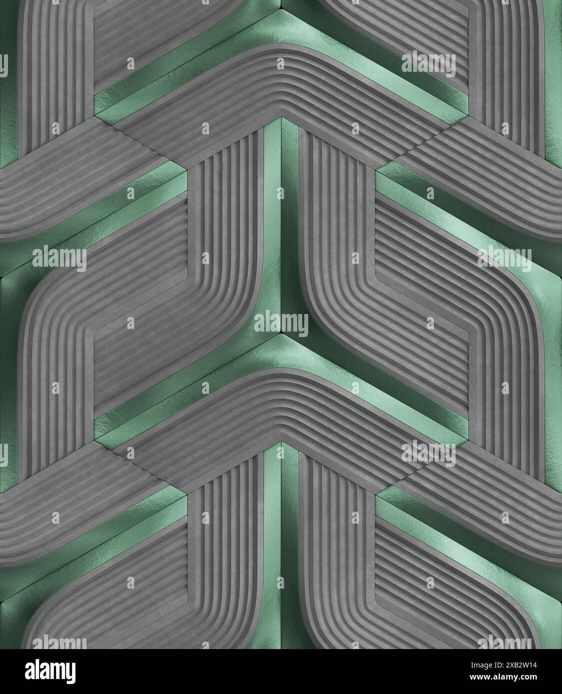 This is a digital image featuring interlocking 3D shapes in muted green ...
