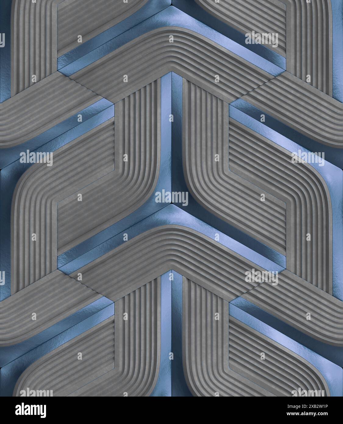 This image features a seamless pattern of interlocking blue and gray geometric shapes ...