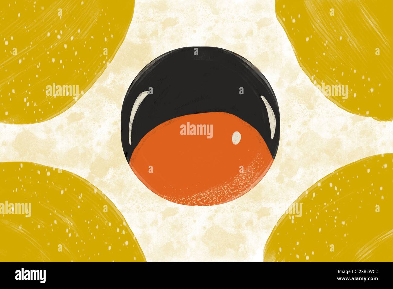 A modern illustration featuring a large, black circle with an orange ...