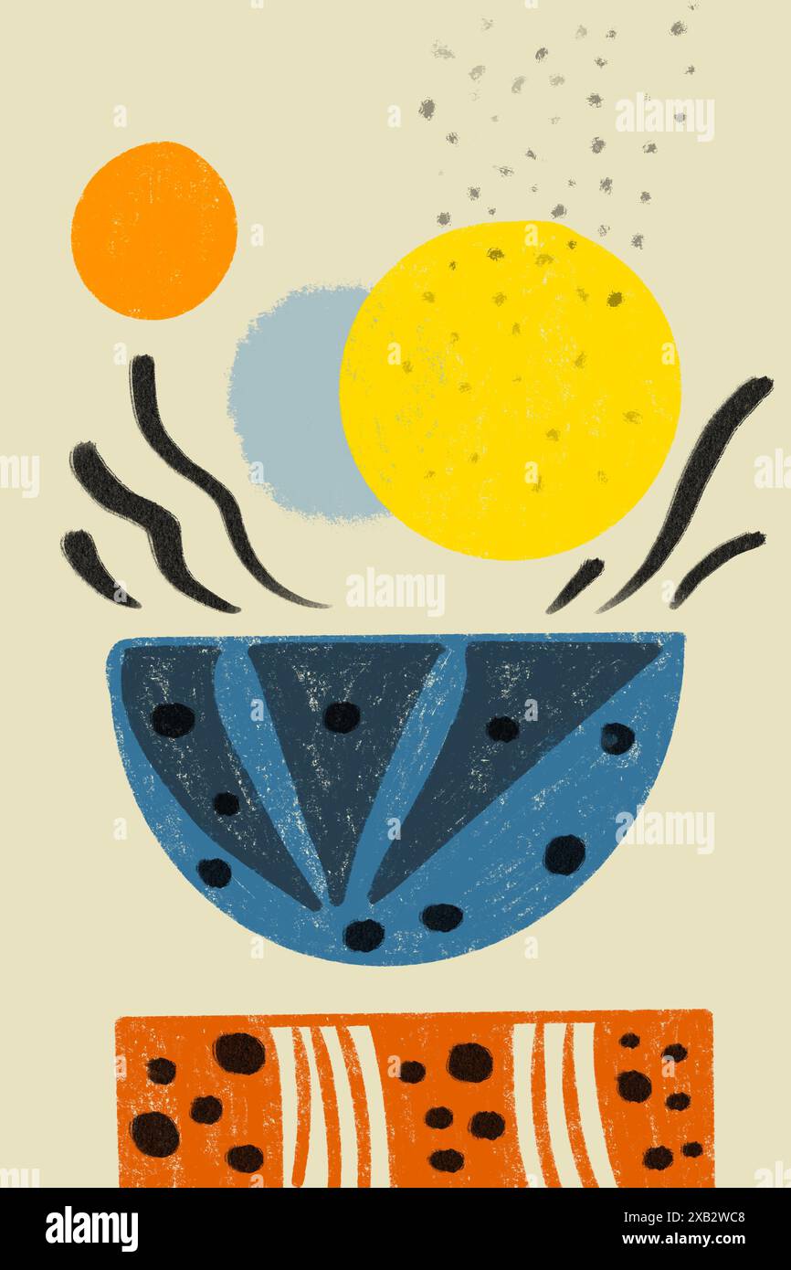 Vibrant, textured illustration featuring abstract nature elements, with ...