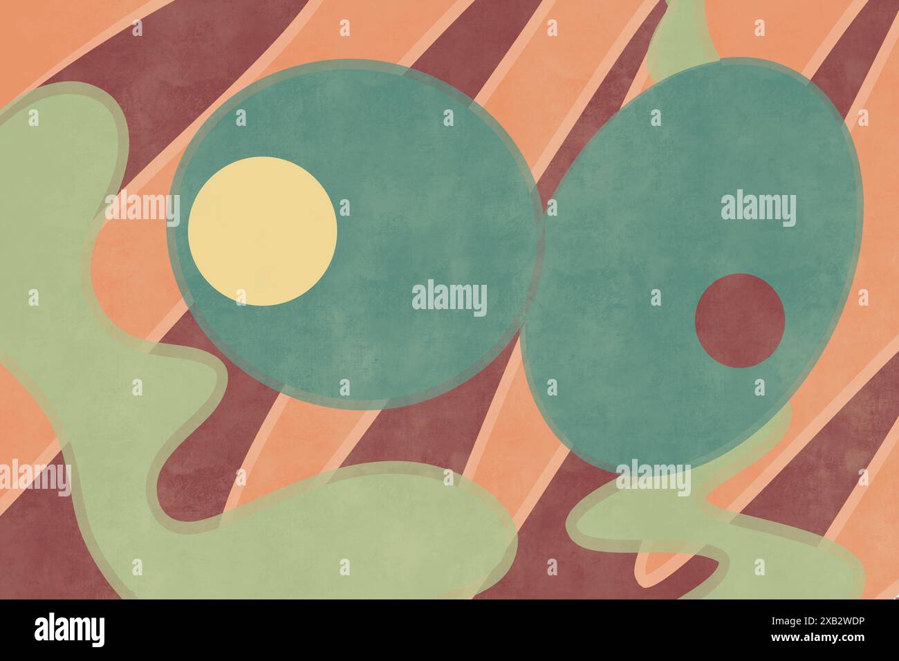 This abstract artwork features intertwined circular shapes and curvy ...