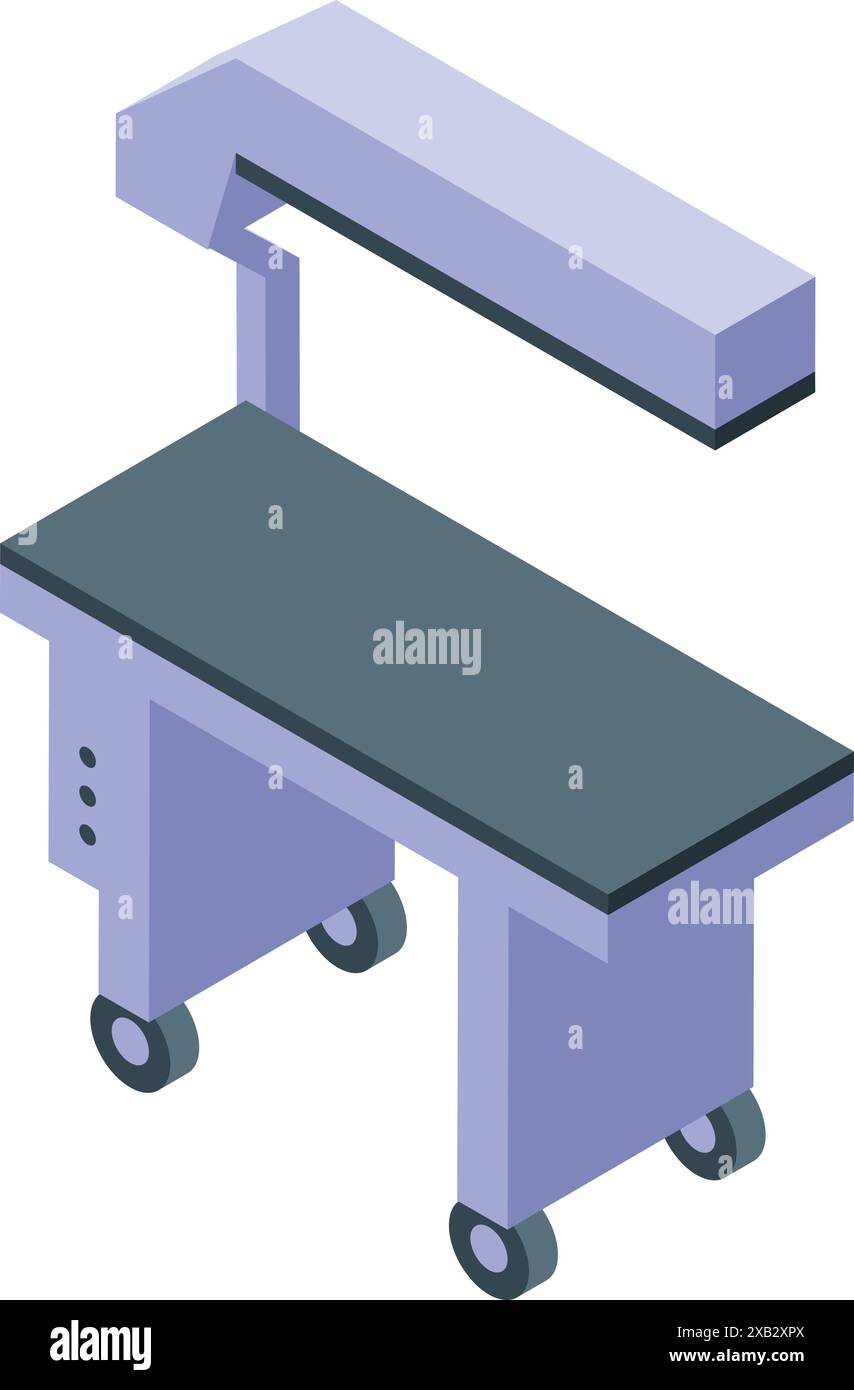 This medical illustration features a modern examination table with an ...
