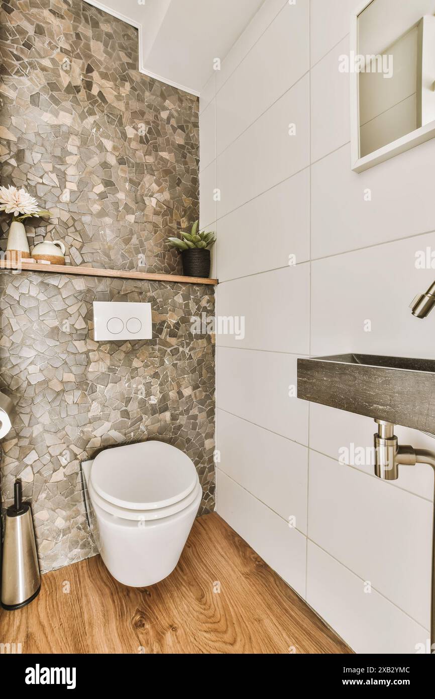 A stylish bathroom featuring a balance of modern design and natural ...