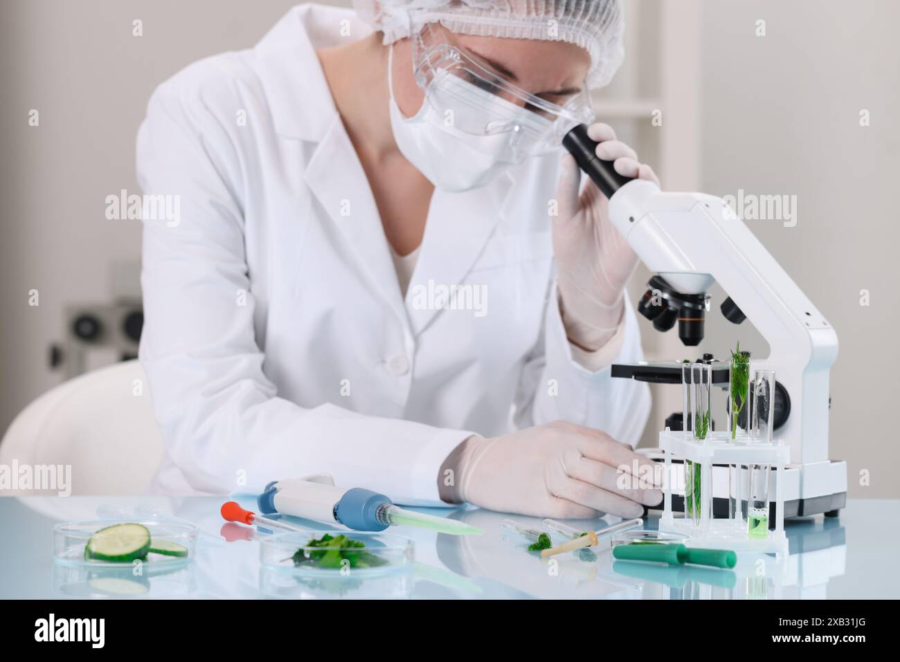 Quality control. Food inspector checking safety of products in ...