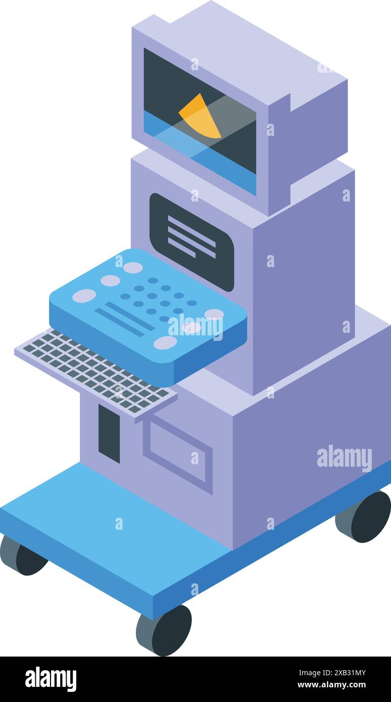 Medical ultrasound machine standing on wheels with buttons and display ...