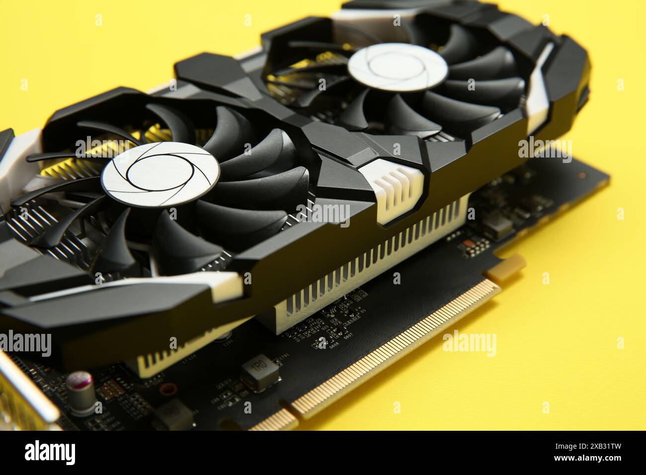 Computer graphics card on yellow background, closeup Stock Photo - Alamy
