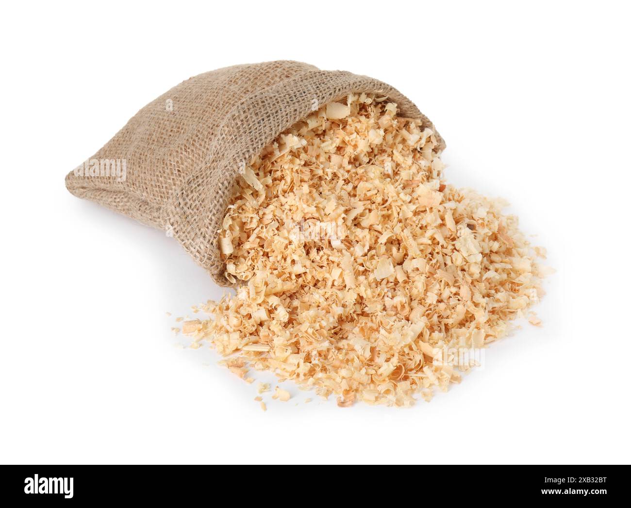 Natural sawdust in burlap sack isolated on white Stock Photo - Alamy