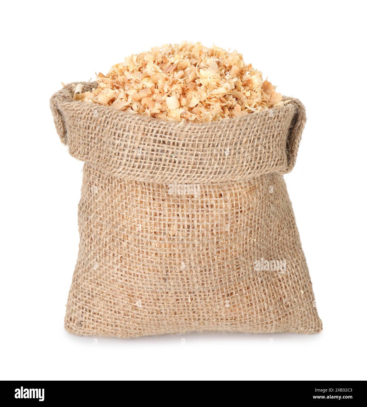 Natural sawdust in burlap sack isolated on white Stock Photo - Alamy