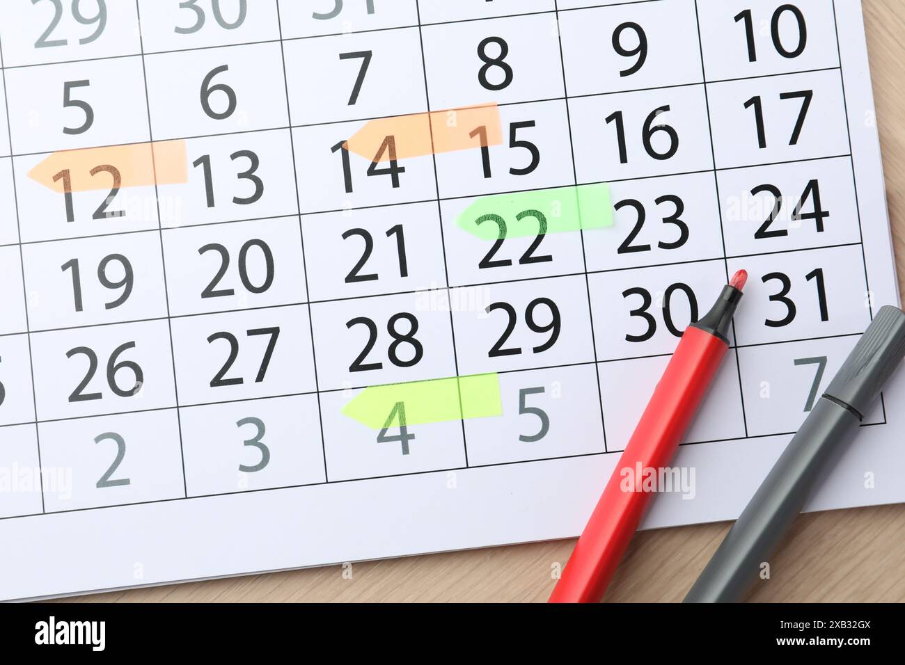 Timetable calendar page marked hi-res stock photography and images - Alamy