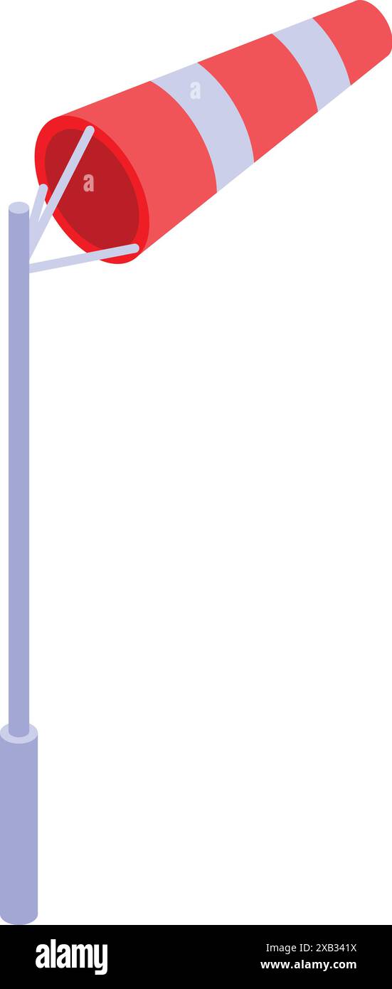 Red and white windsock standing on metal pole indicating wind direction ...