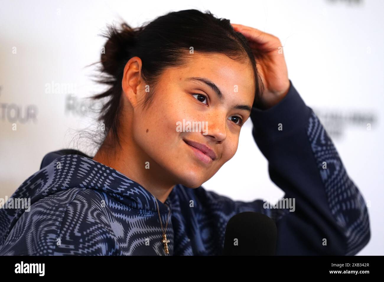 Emma Raducanu during a press conference on day one of the Rothesay Open ...