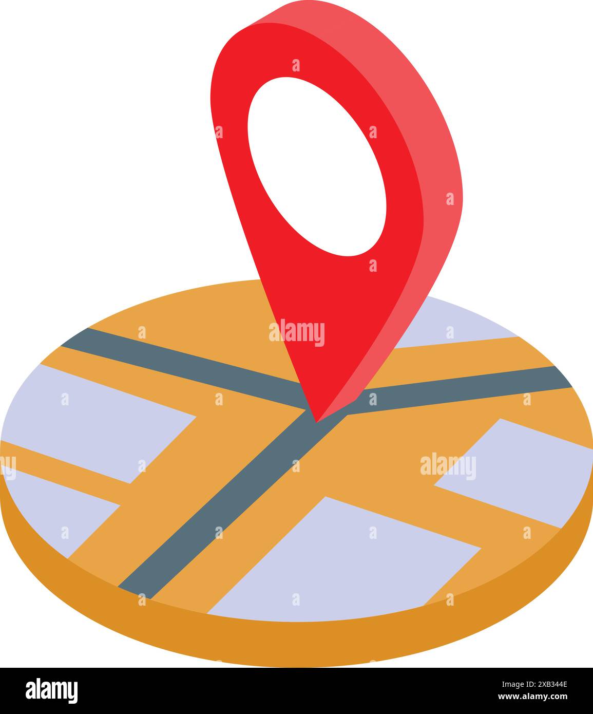 Red location pin pointing location on city map with roads and buildings ...
