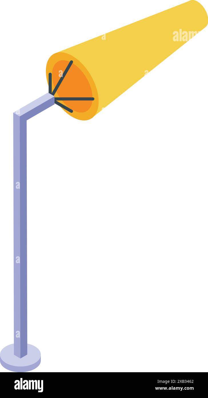 Yellow windsock is inflated by the wind, indicating the direction and ...