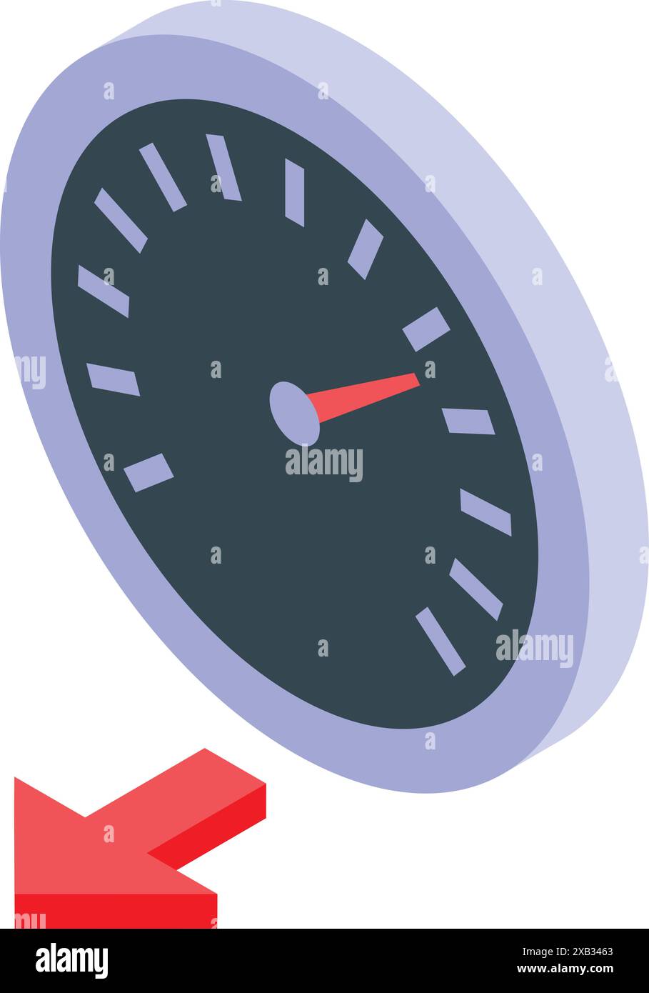 Speedometer showing slow speed with red arrow pointing down isometric ...
