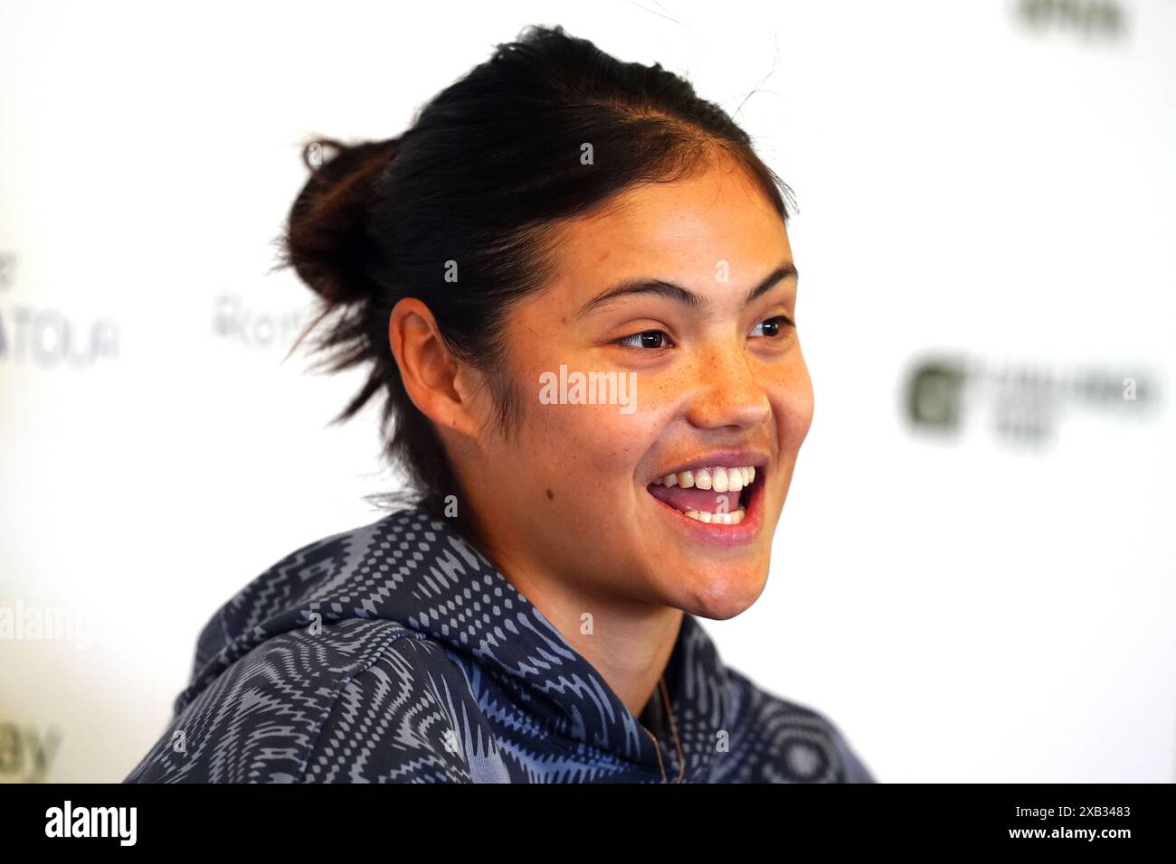 Emma Raducanu during a press conference on day one of the Rothesay Open ...