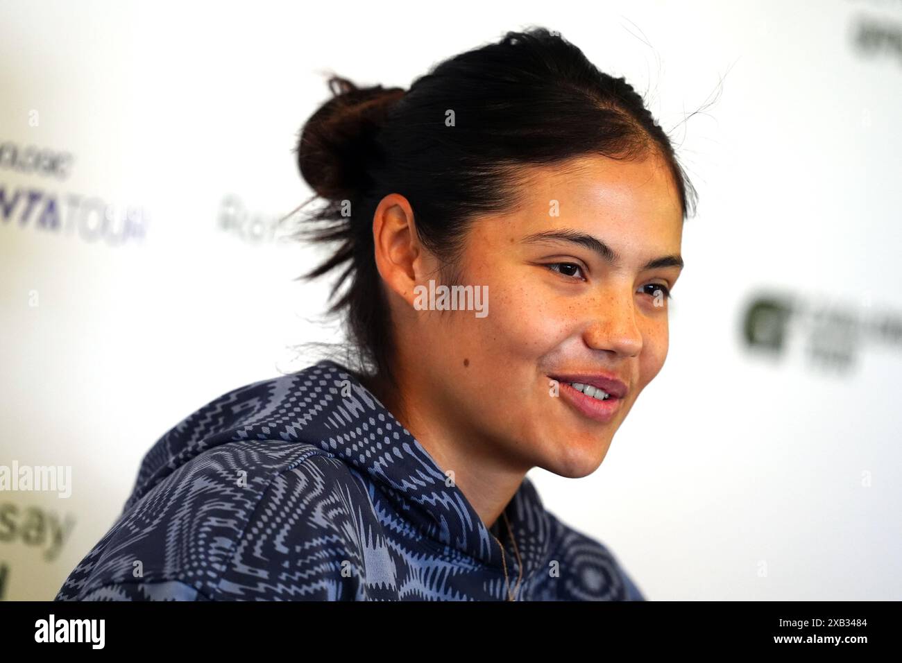 Emma Raducanu during a press conference on day one of the Rothesay Open ...