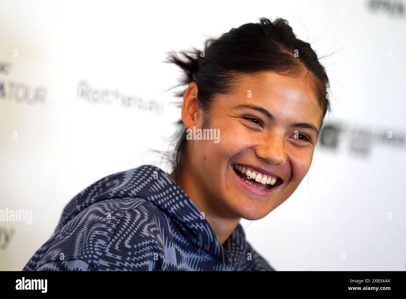 Emma Raducanu during a press conference on day one of the Rothesay Open ...