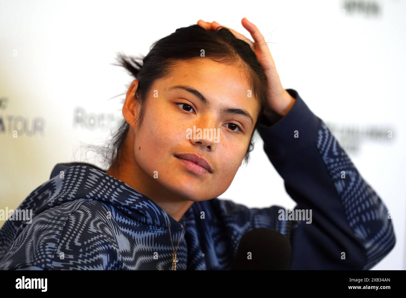 Emma Raducanu during a press conference on day one of the Rothesay Open ...