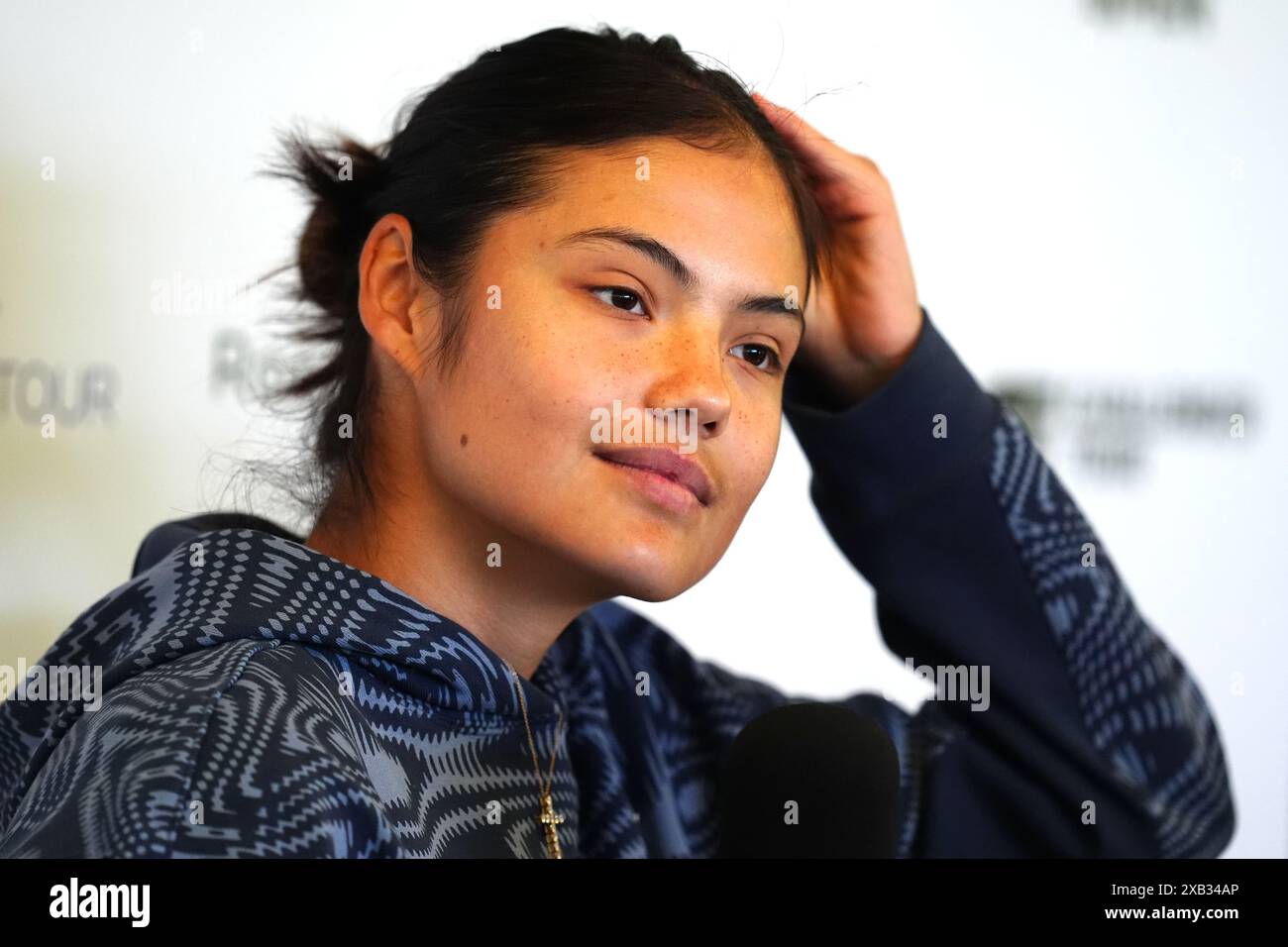 Emma Raducanu during a press conference on day one of the Rothesay Open ...
