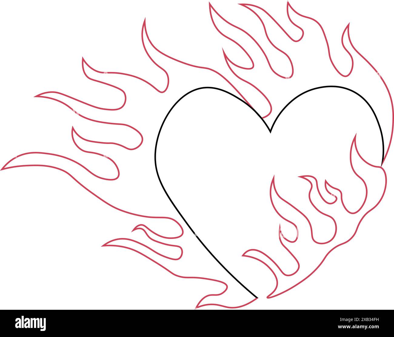 Outline burning heart icon. Heart silhouette with fire, blazing love ...