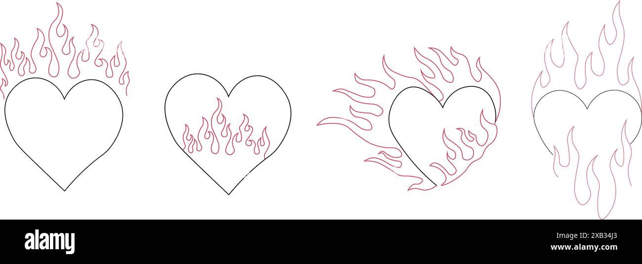 Heart On Fire Line Drawing