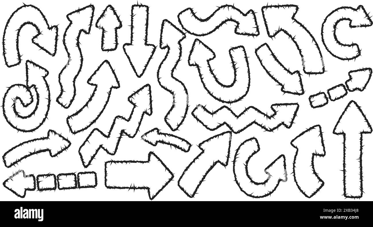 Hand drawn chalked arrows icons set. Free from different curved lines ...