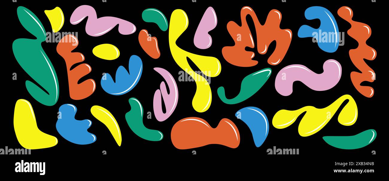 Set of liquid abstract organic blob shapes. Wavy elements bubbles and ...
