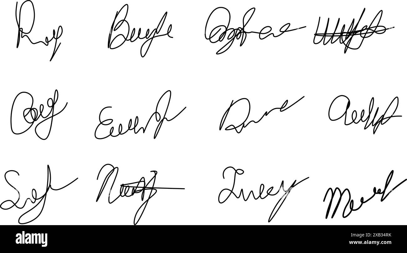 Fake manual signature for documents. Handwritten autograph set. Scrawl ...