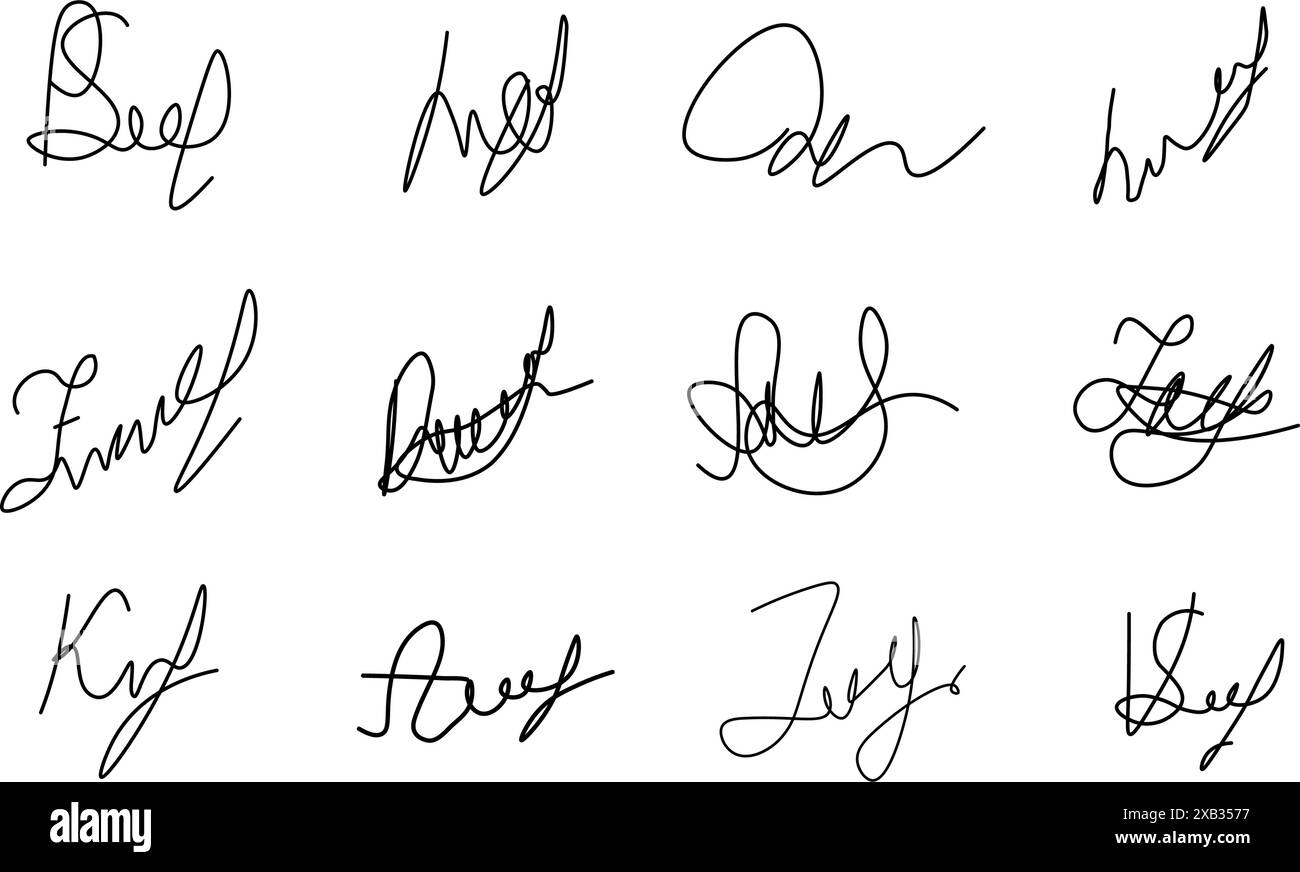 Fake manual signature for documents. Handwritten autograph set. Scrawl ...