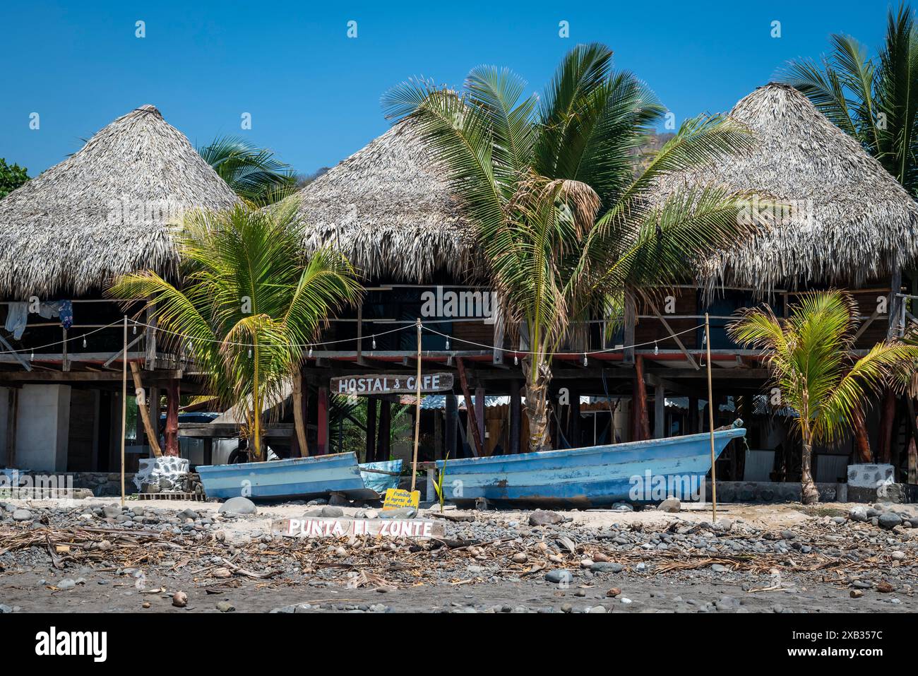 Beach huts, El Zonte, surf town in La Libertad department, El Salvador ...