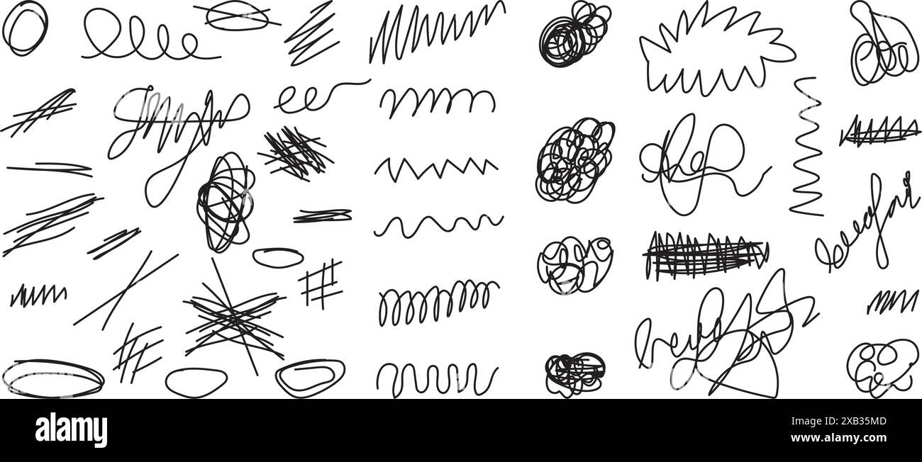 Scribbles and sketches, marker line set. Hand drawn abstract doodle ...