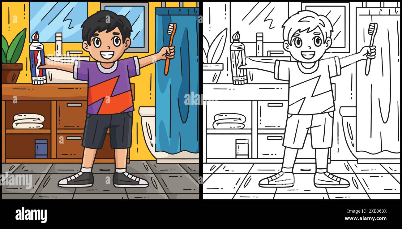 Dental Care Child with Toothbrush and Toothpaste Stock Vector Image ...