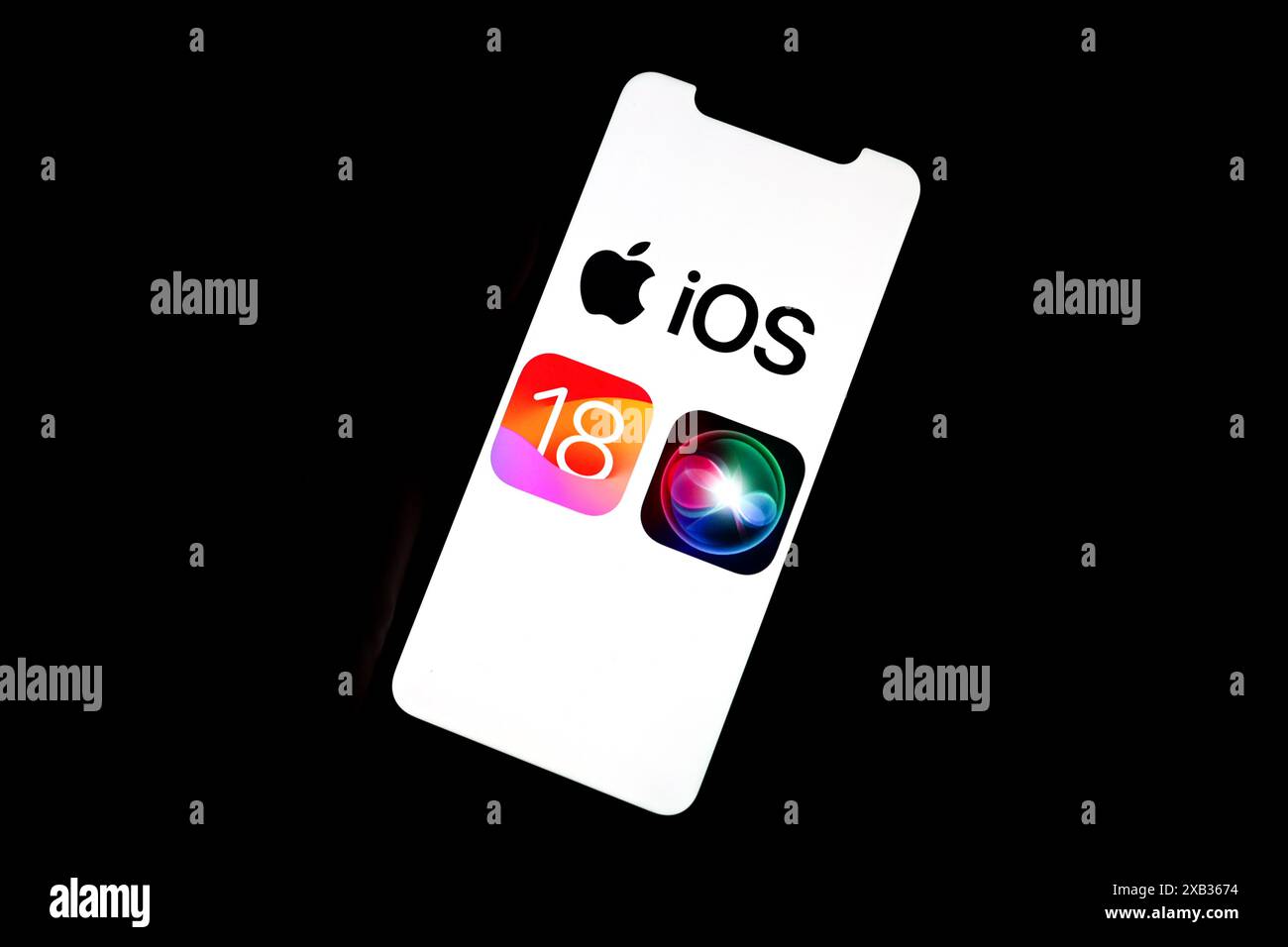 In this photo illustration a Apple iOS 18 and Siri AI assistant logo ...