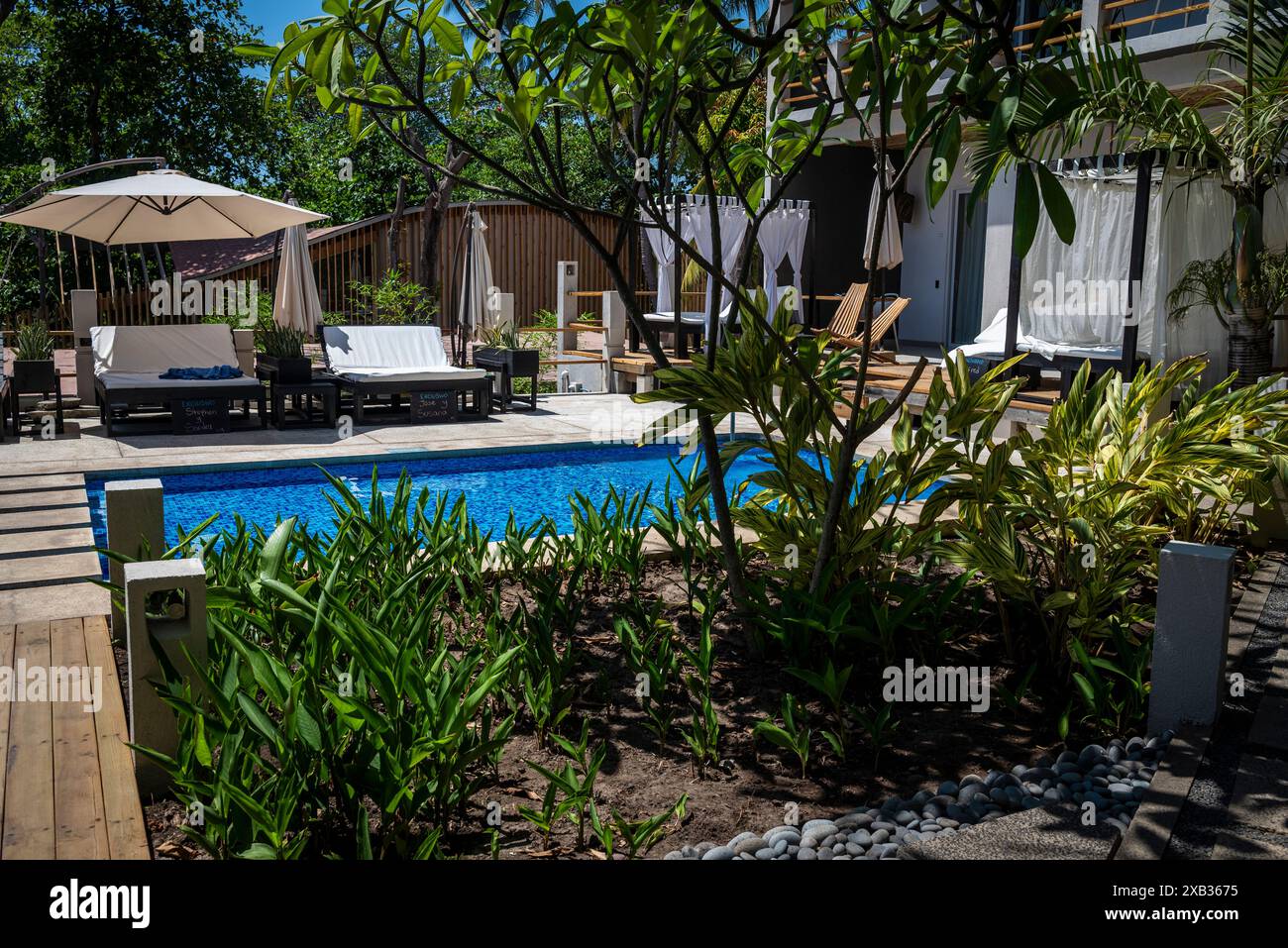 Swimming pool in a resort in El Zonte, surf town in La Libertad ...