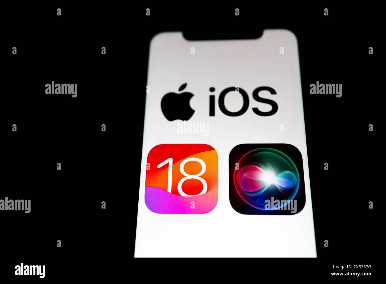 In this photo illustration a Apple iOS 18 and Siri AI assistant logo ...