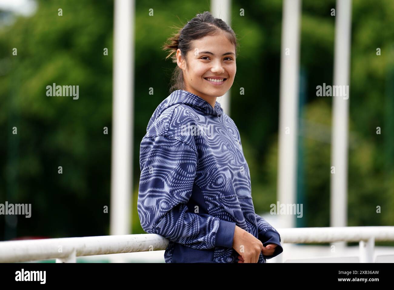 Emma Raducanu poses for photographs during a media event on day one of ...