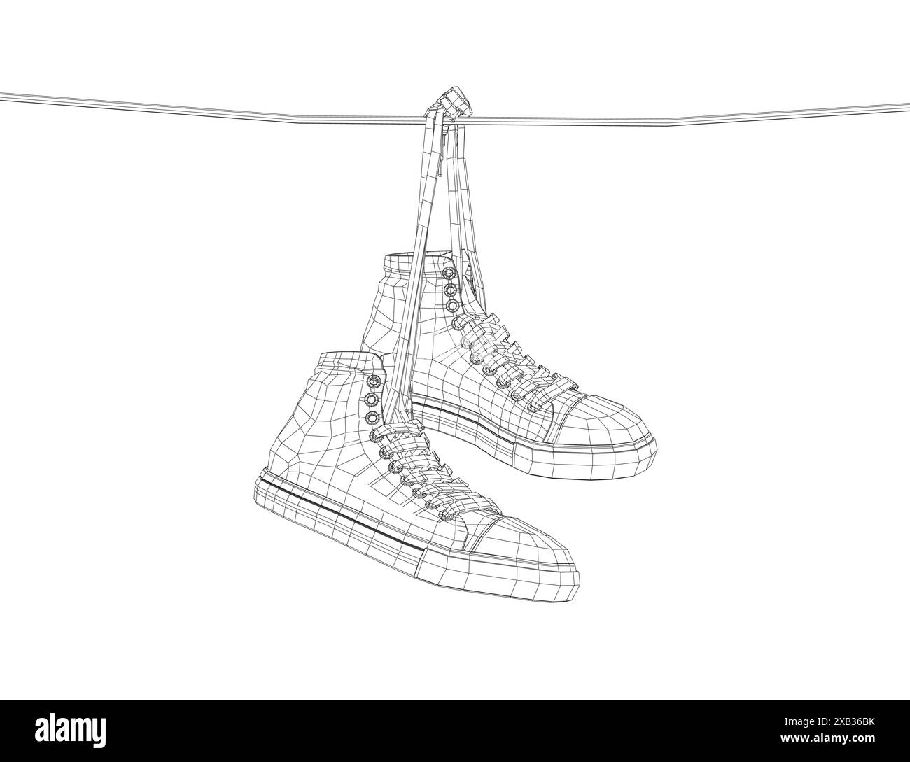 Wireframe Sneakers hanging from a rope on the white background. Vector ...