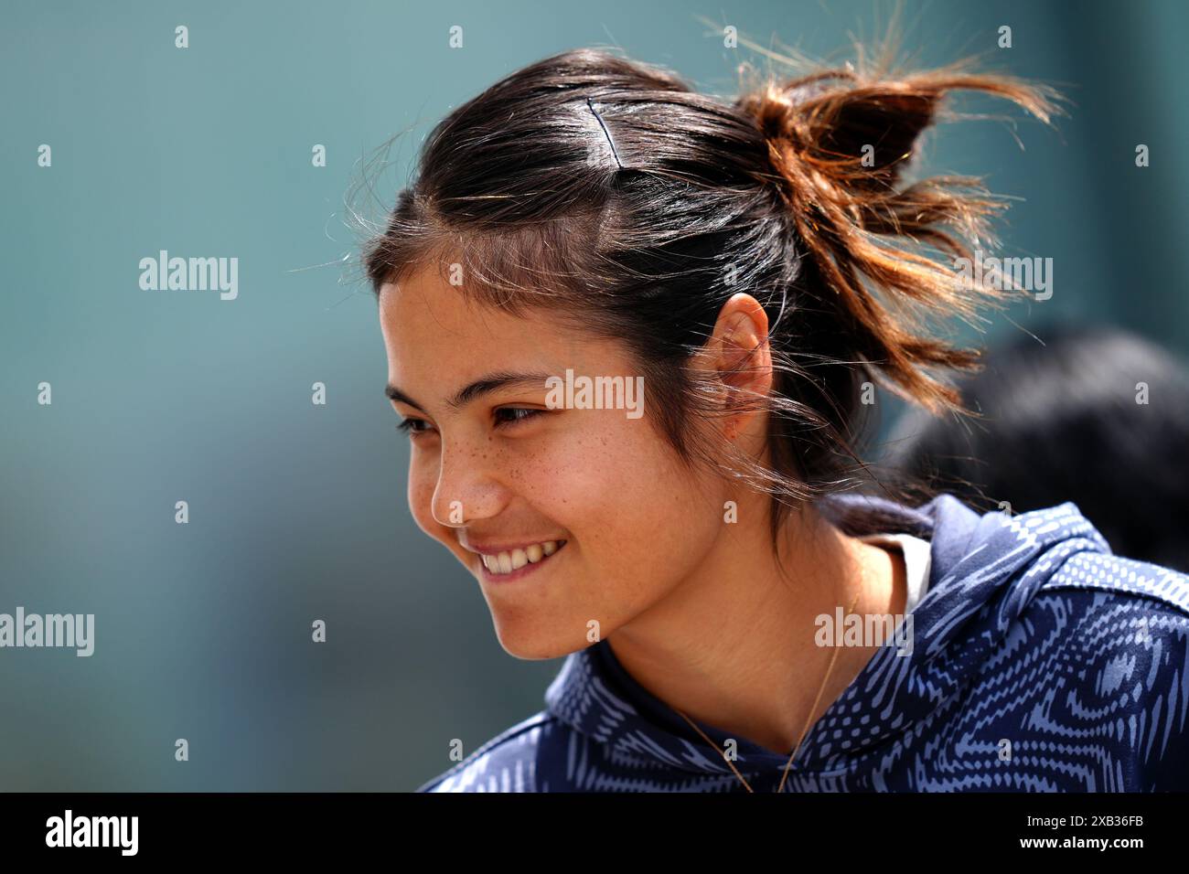 Emma Raducanu speaks with the media on day one of the Rothesay Open at ...