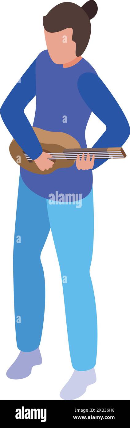 Young musician is playing an acoustic guitar during a music festival ...