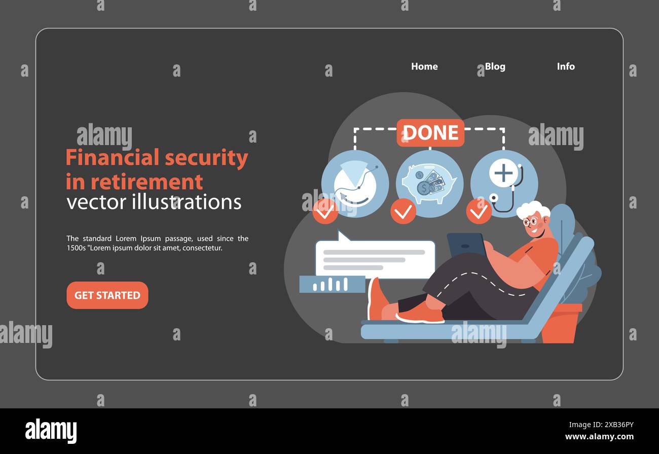 Retirement Calculator concept. Senior relaxing in chair with laptop ...